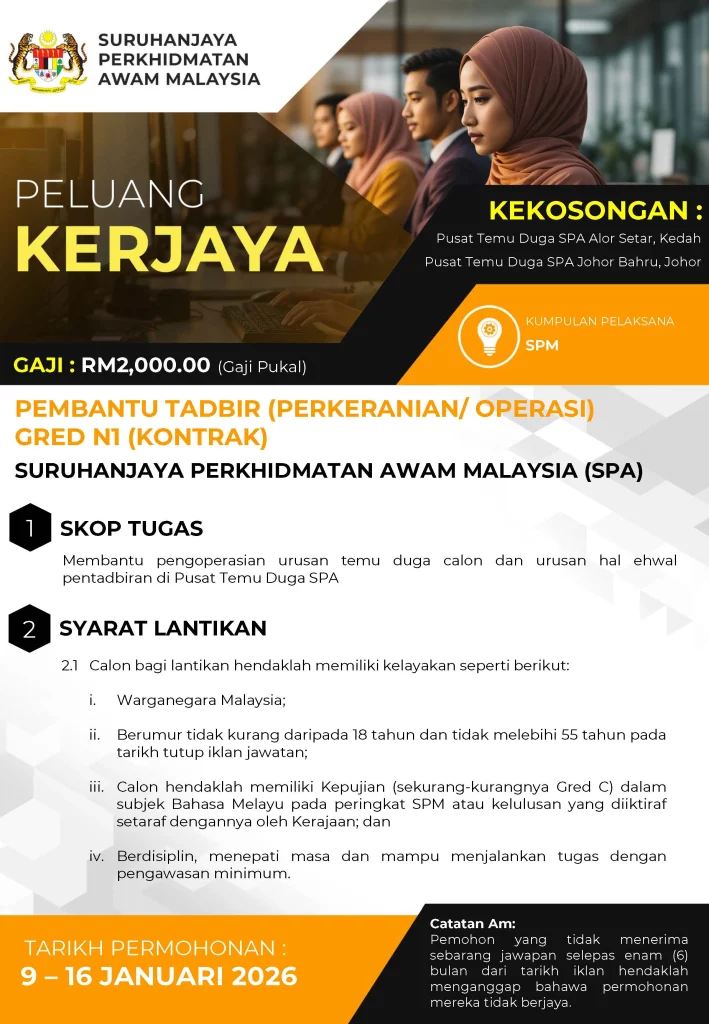 Permohonan Jawatan Pembantu Tadbir (Perkeranian/Operasi) Gred N1 SPA ...